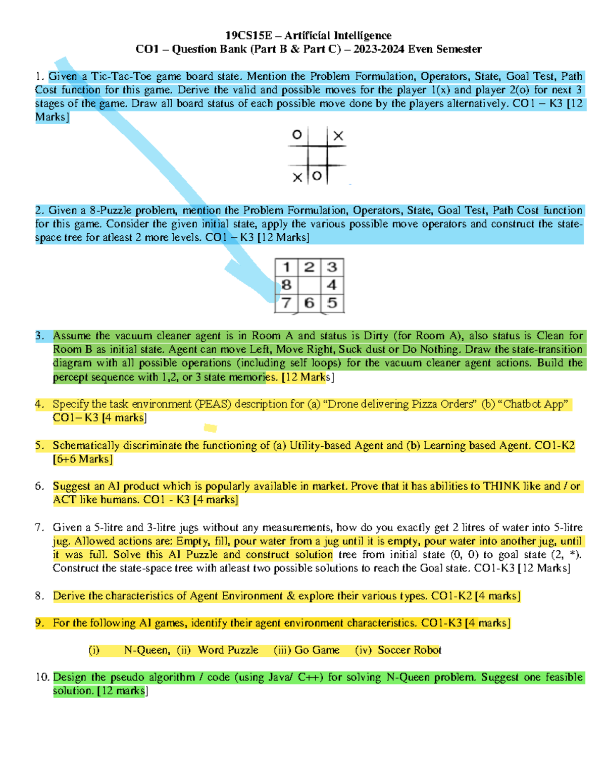 19CS15E-CO1-QB - ai-description - 19CS15E – Artificial Intelligence CO1 – Question Bank (Part B ...