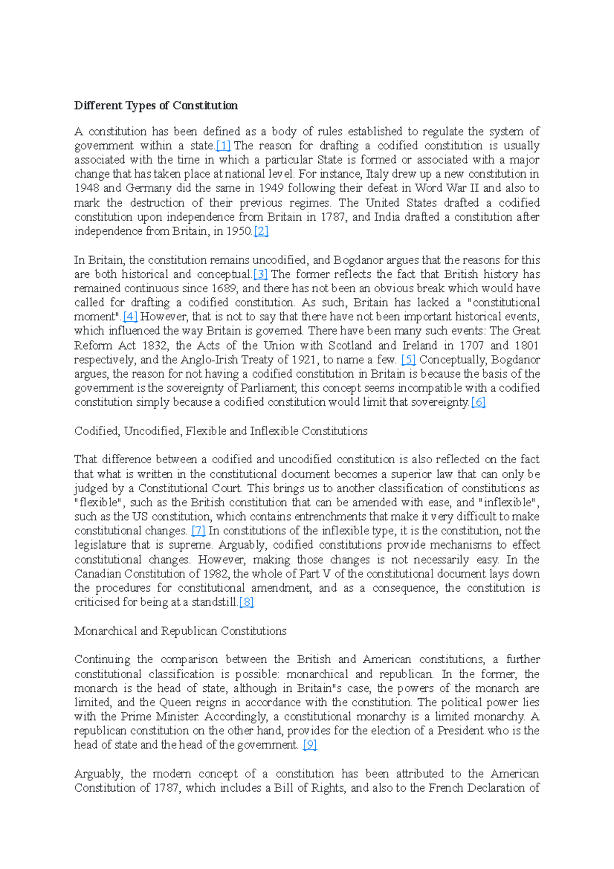 Notes - Introduction to Constitution - Different Types of Constitution ...