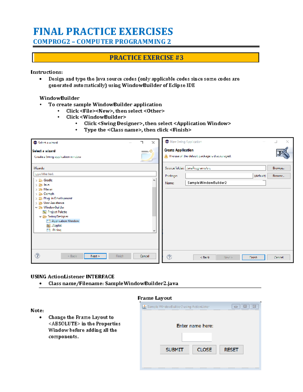 Final Practice Exercise -3 - FINAL PRACTICE EXERCISES COMPROG2 – COMPUTER PROGRAMMING 2 PRACTICE ...