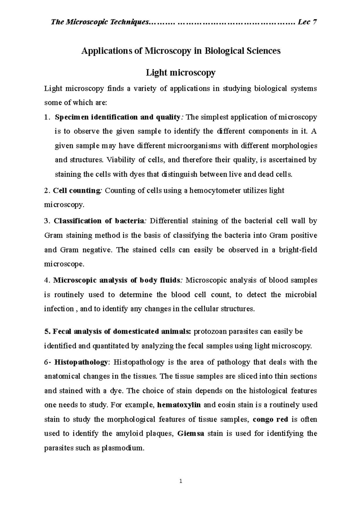 7 The Microscopic Techniques - Applications of Microscopy in Biological ...