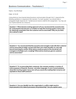 Touchstone 3 - Sophia Learning – Business Communication 11/12/ Touchstone 3. Subject: Welcoming ...