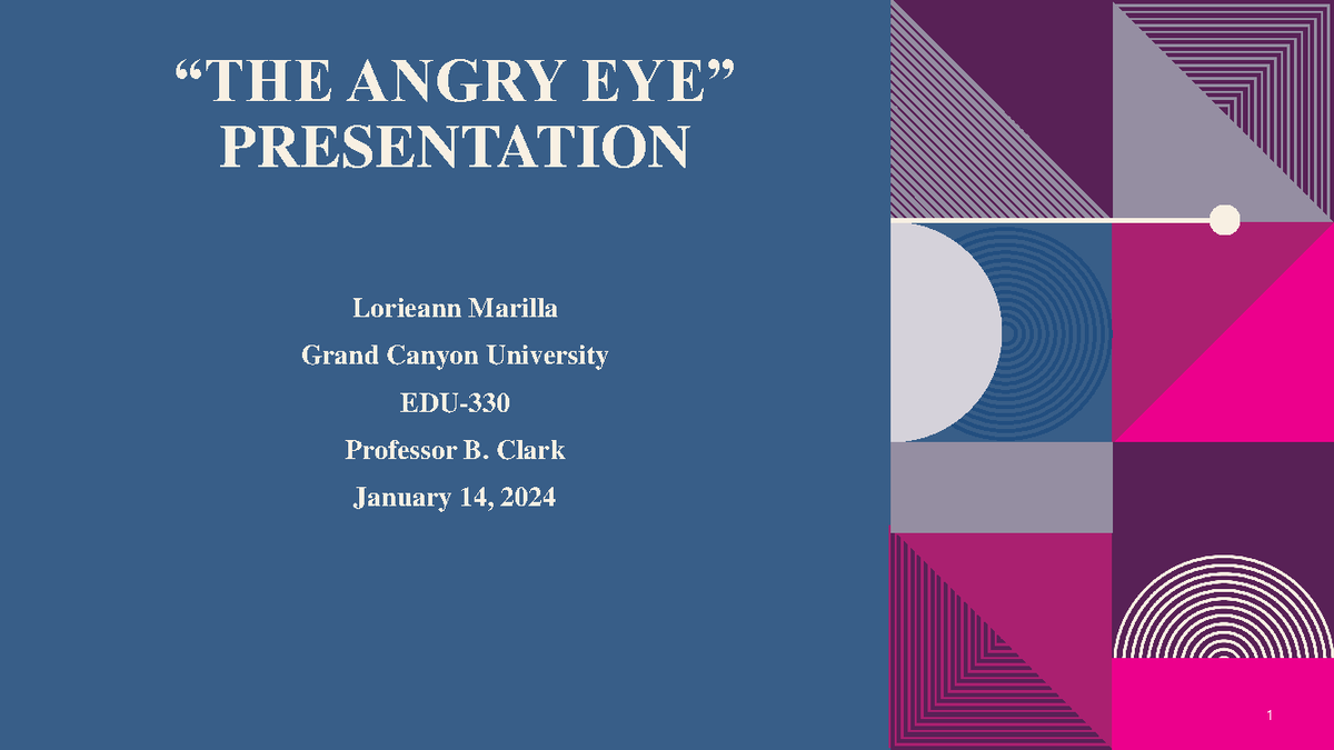 LMarilla EDU-330 Topic 6 The Angry Eye Presentation - “THE ANGRY EYE ...