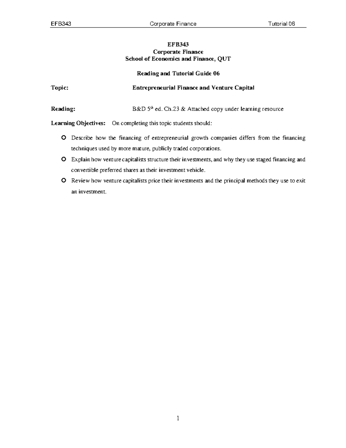 Topic 06 Tutorial Q and A - EFB Corporate Finance School of Economics ...