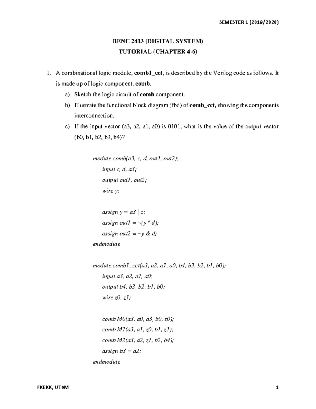 (student) Tutorial Chapter 4-6 verilog(part 1) - BENC 2413 (DIGITAL ...