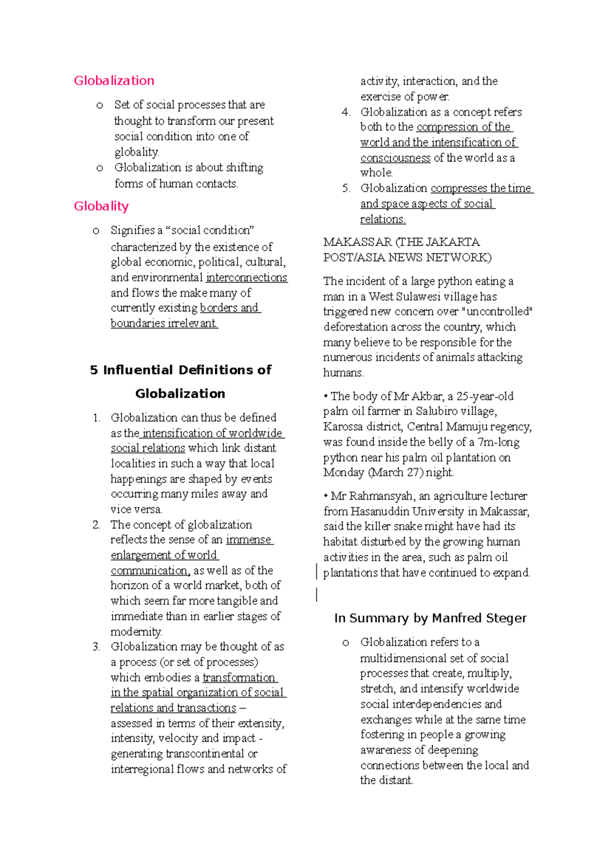 Globalization - reviewer - Globalization o Set of social processes that ...
