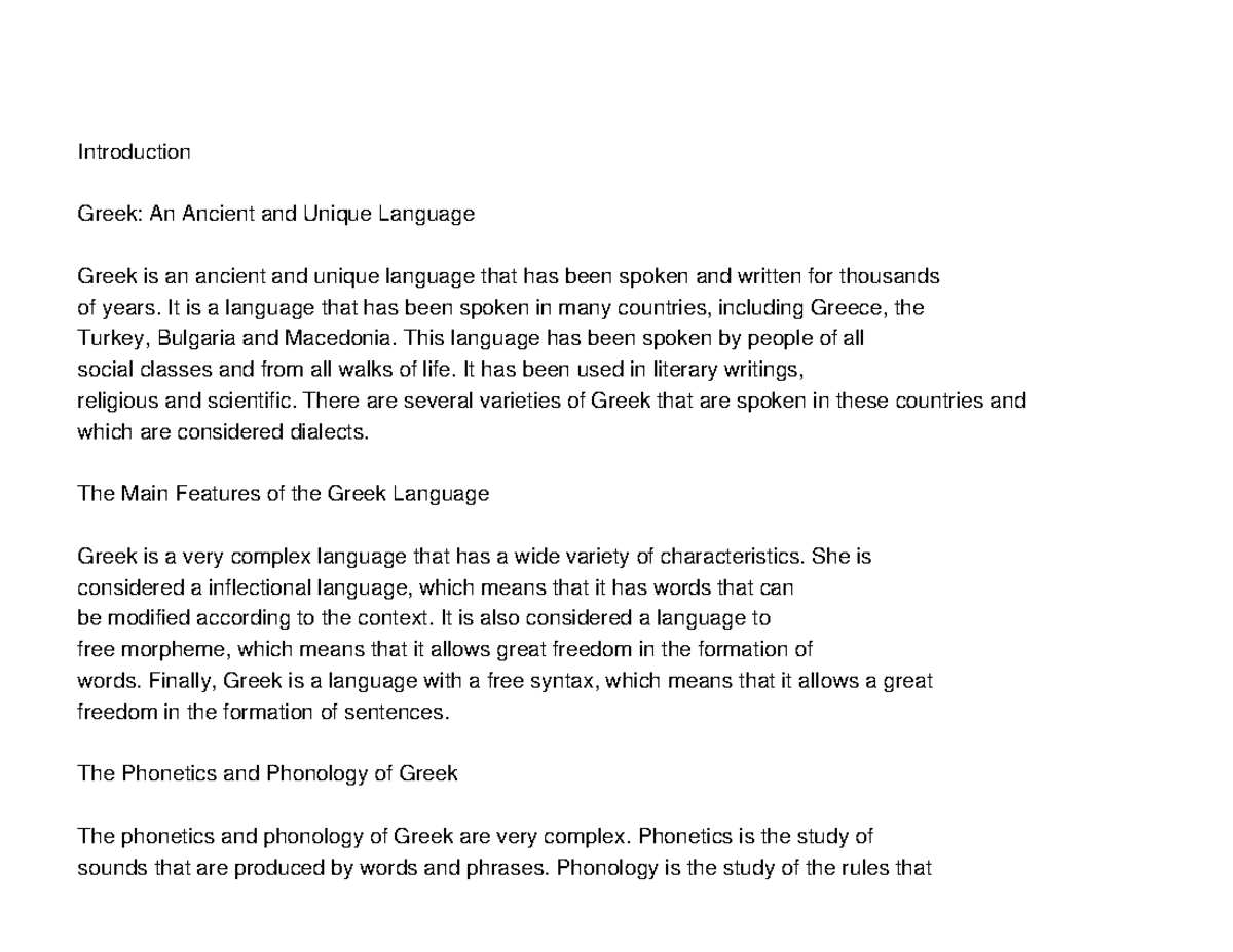 English Greek Study notes - Introduction Greek: An Ancient and Unique ...
