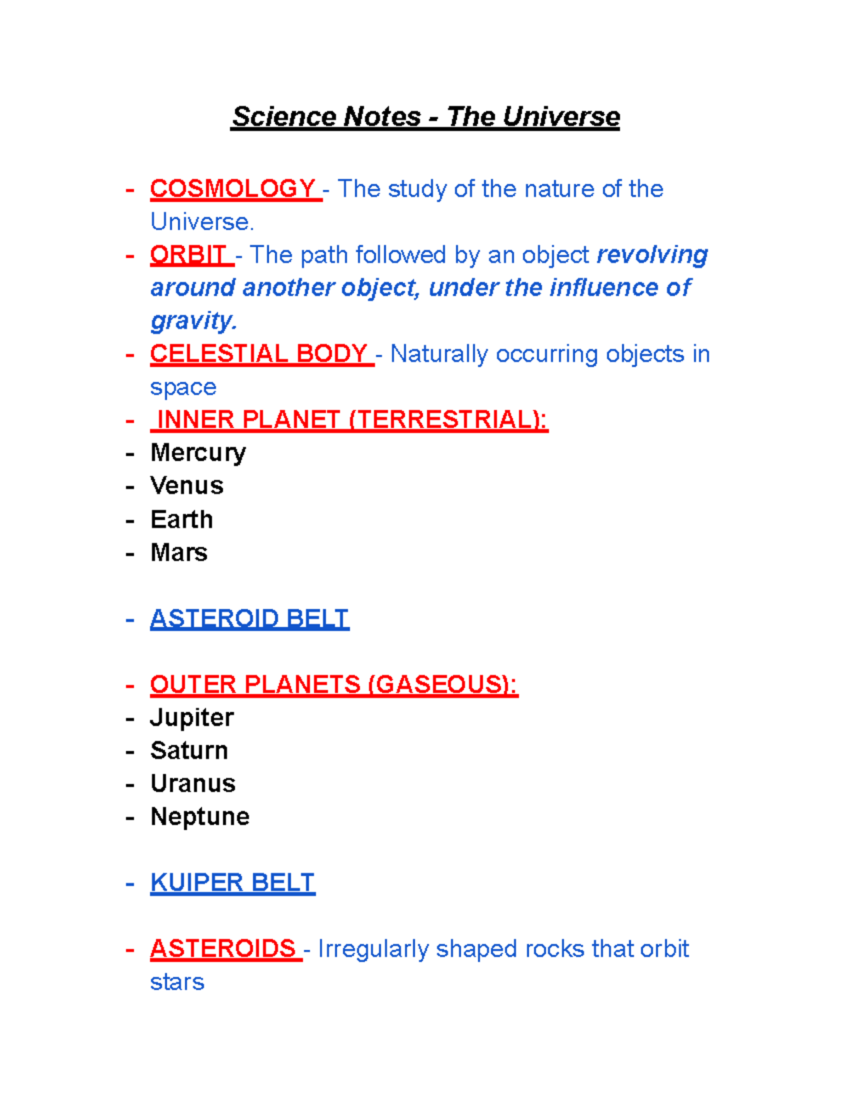 Science Notes - The Universe - Science Notes - The Universe COSMOLOGY ...