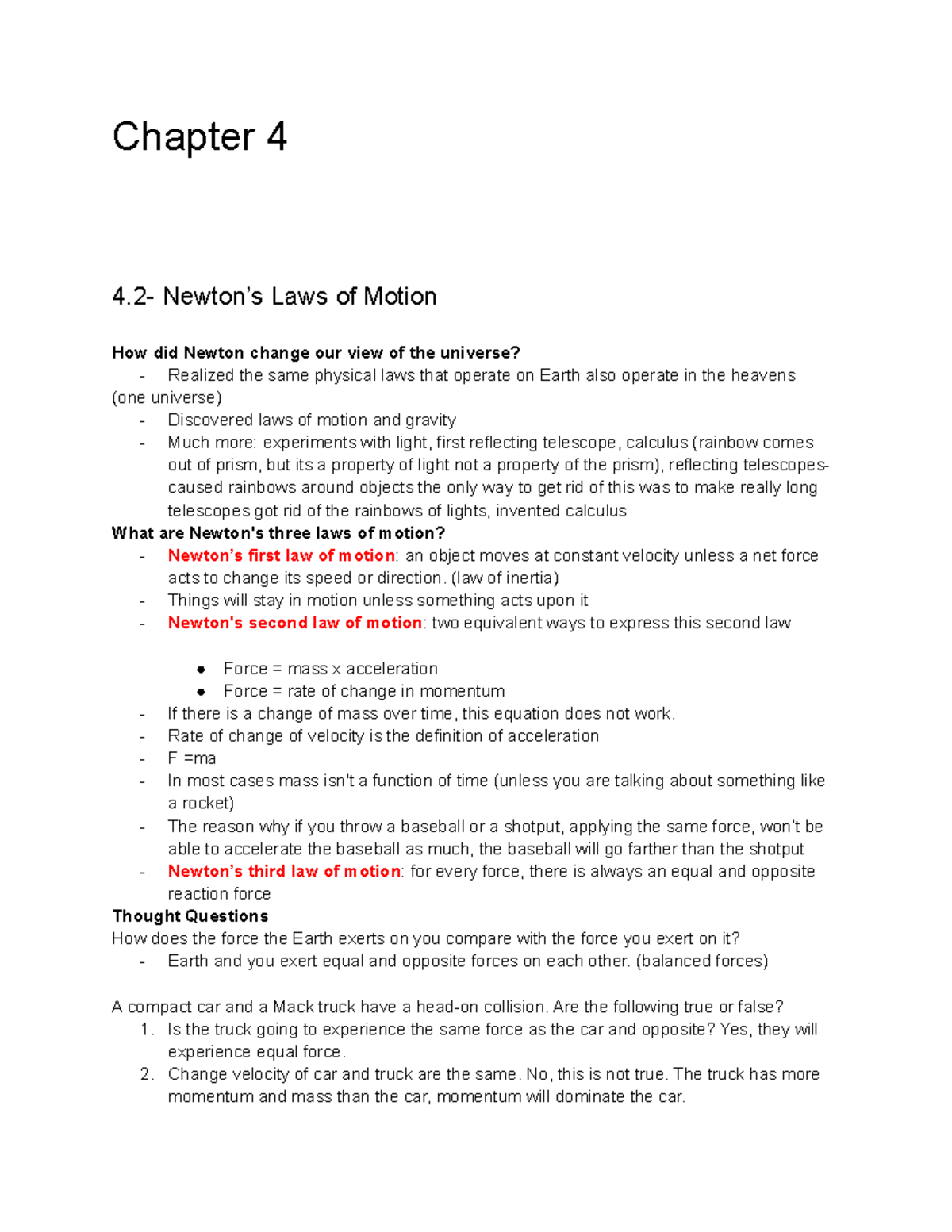 Solar System- Chapter 4 - Chapter 4 4- Newton’s Laws of Motion How did ...