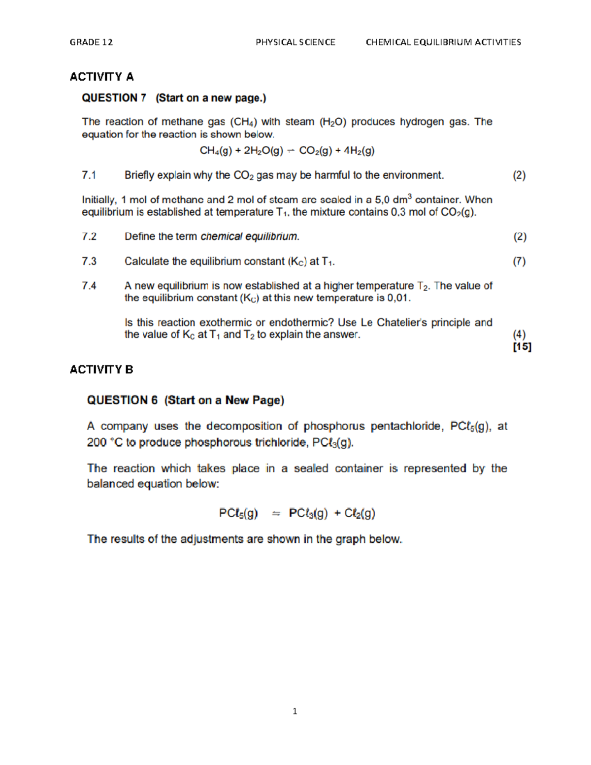 Chemical Equilibrium Activities - ACTIVITY A ACTIVITY B ACTIVITY D ...