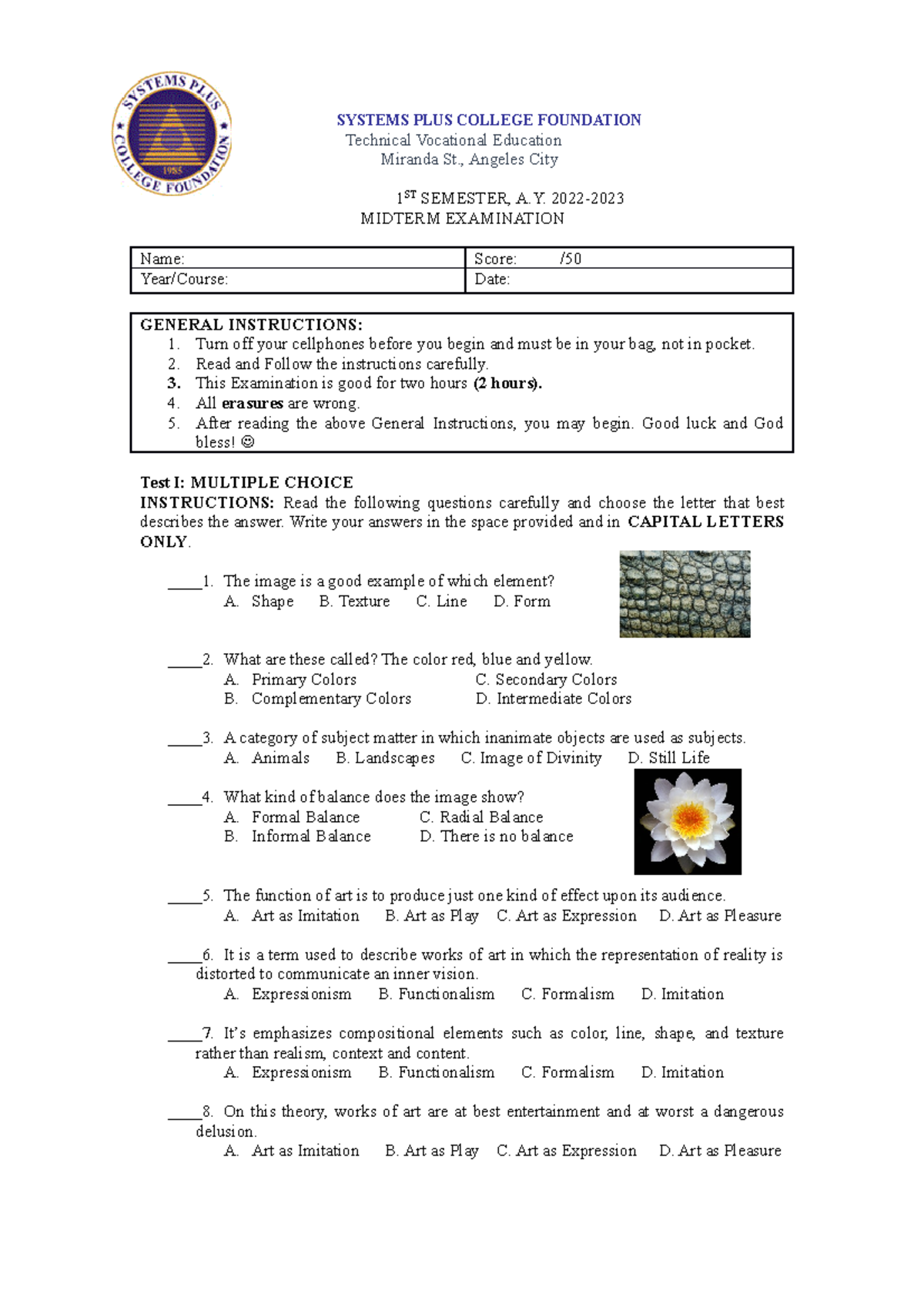 Midterm Exam (CAA) - Hey - SYSTEMS PLUS COLLEGE FOUNDATION Technical ...