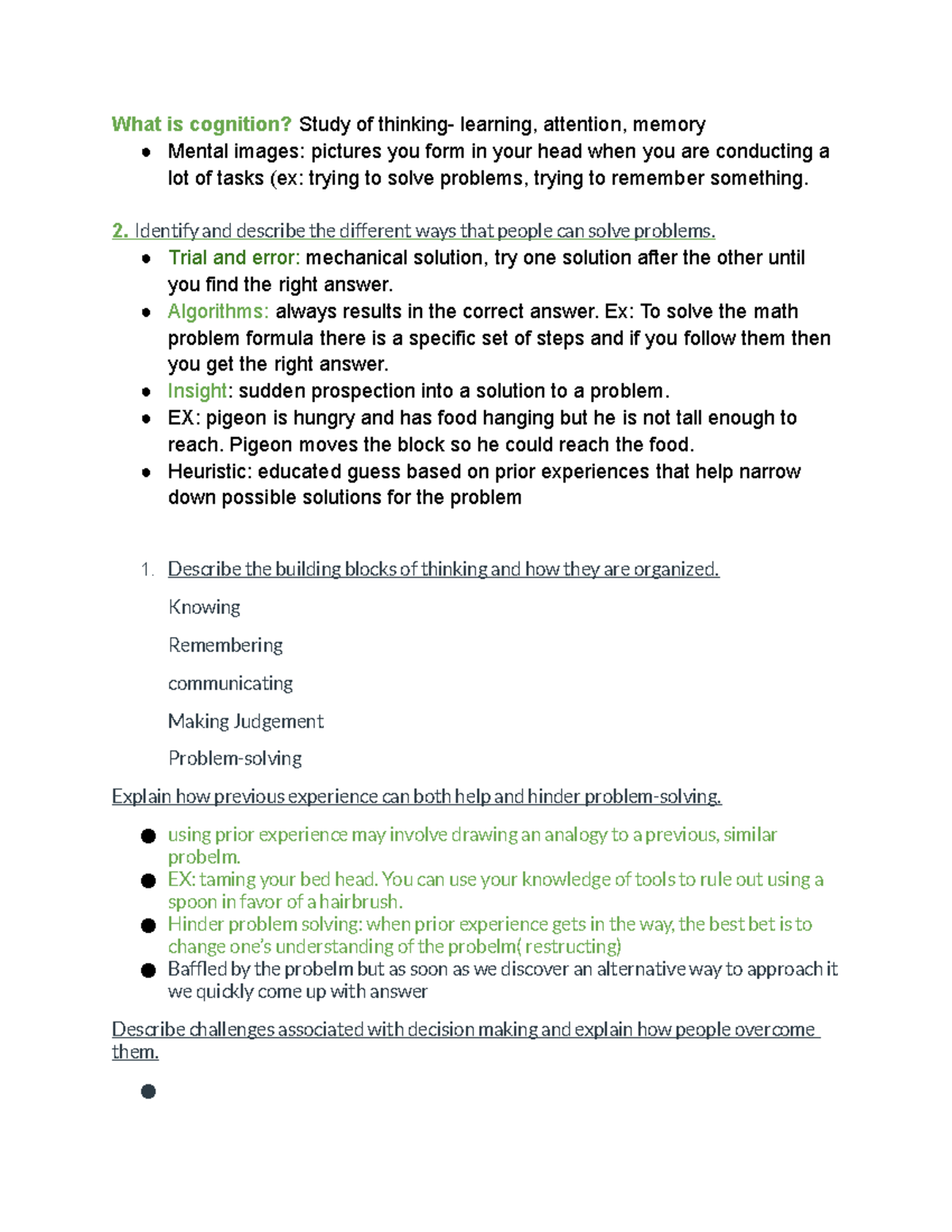 Chapter 8 problem solving - What is cognition? Study of thinking ...