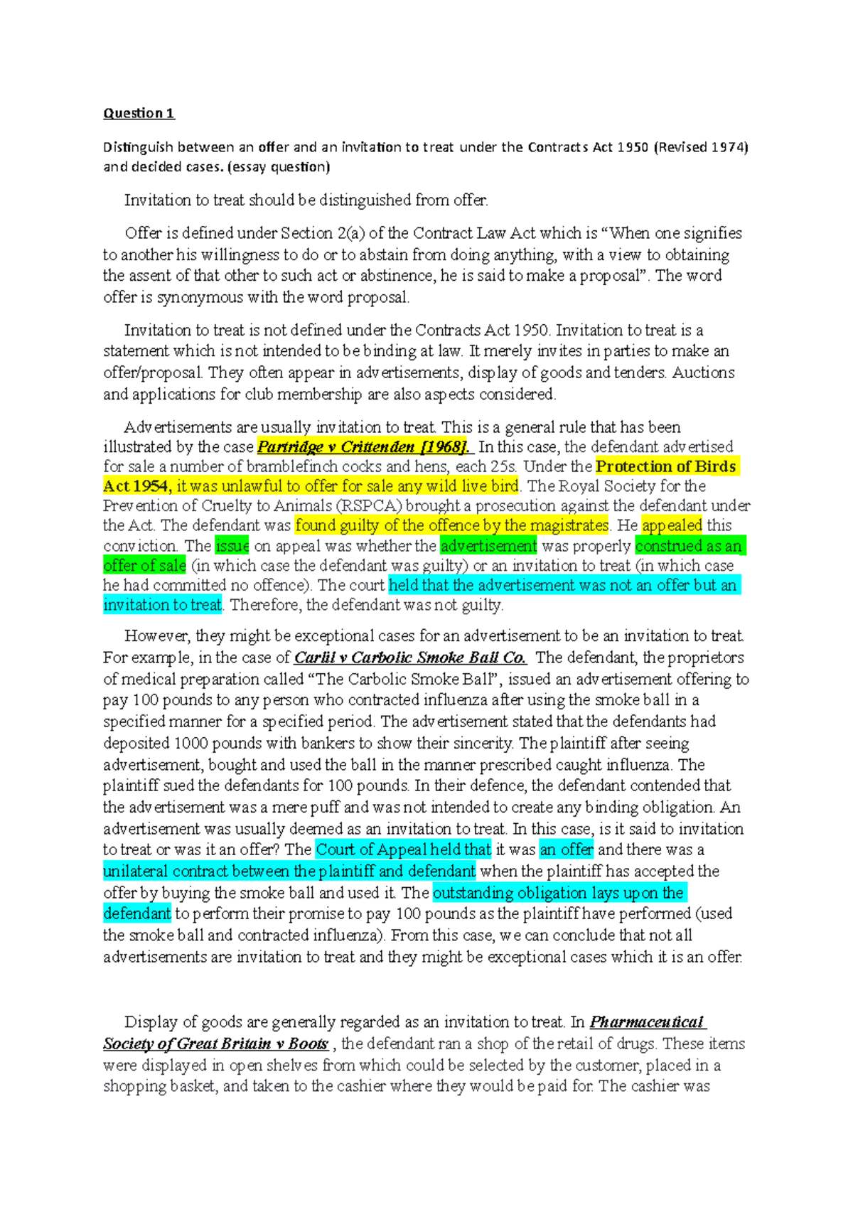 Tutorial 2 - Question 1 Distinguish between an offer and an invitation ...