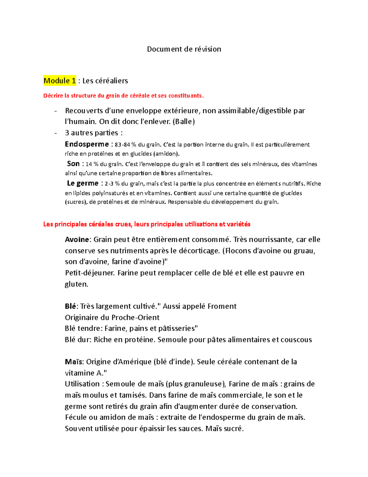 Document de révision - Module 1 - Document de révision Module 1 : Les ...