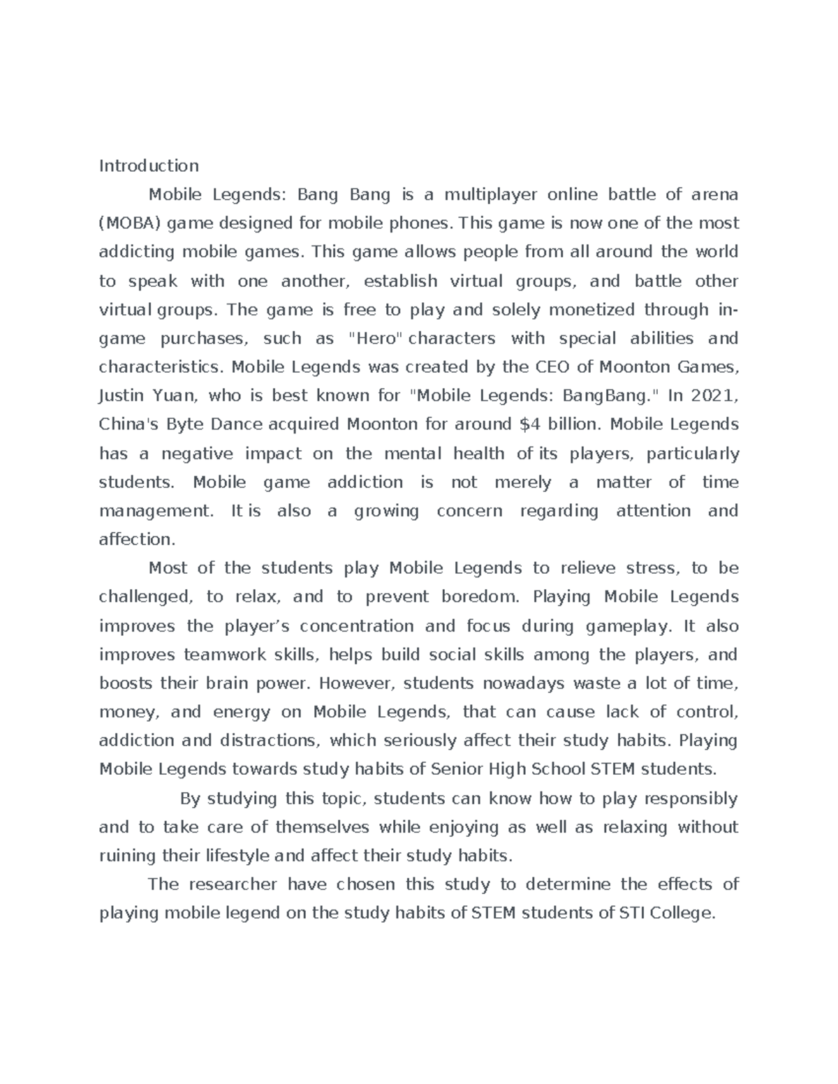 Mobile Legends - research - Introduction Mobile Legends: Bang Bang is a ...