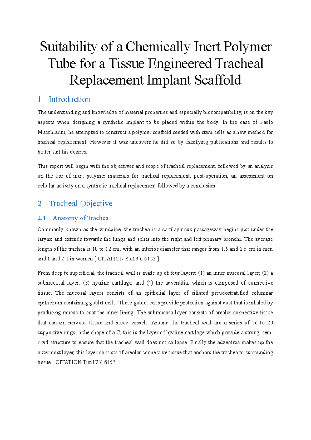 Bioamterials Report - Suitability of a Chemically Inert Polymer Tube ...
