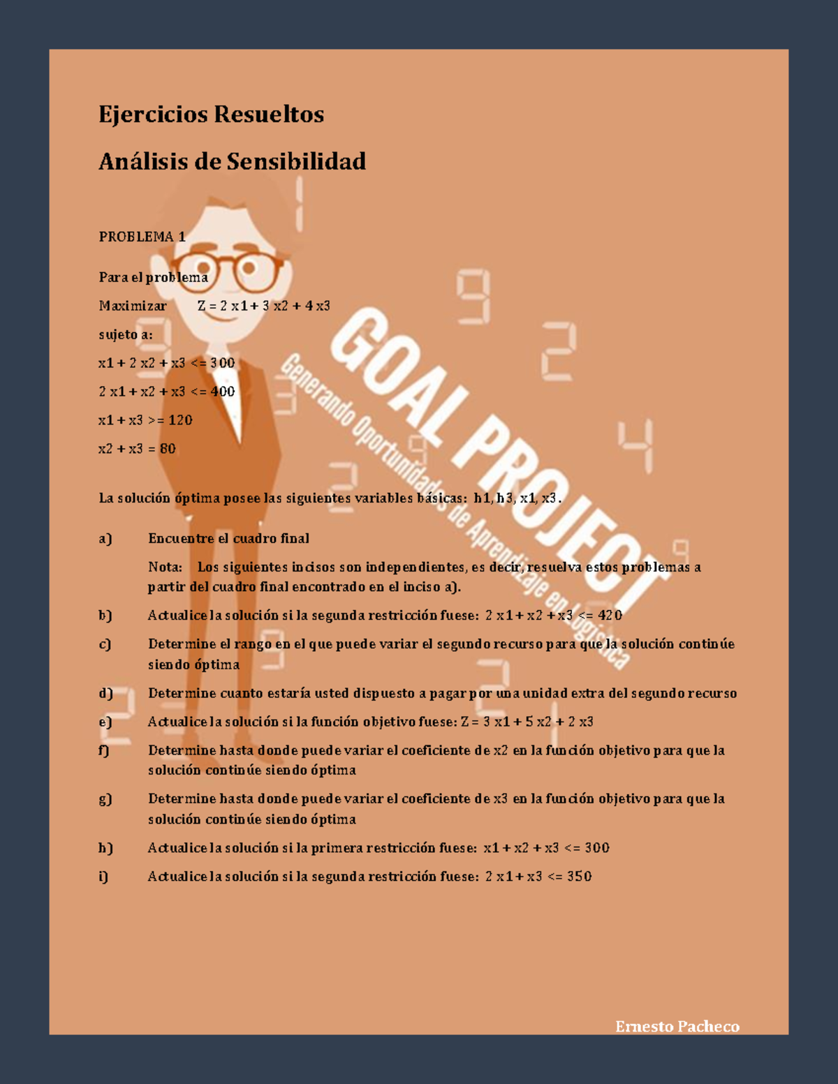 Ej 1 sensibilidad - Ejercicios Resueltos An·lisis de Sensibilidad PROBLEMA 1 Para el problema ...