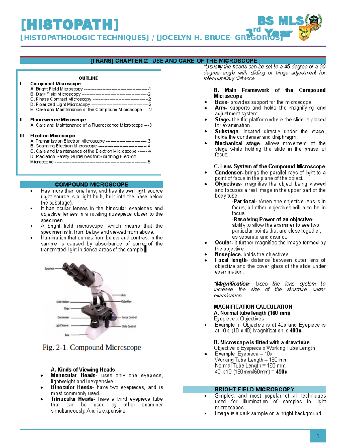 Chapter 2: Use and Care of the Microscope - [ HISTOPATH ...