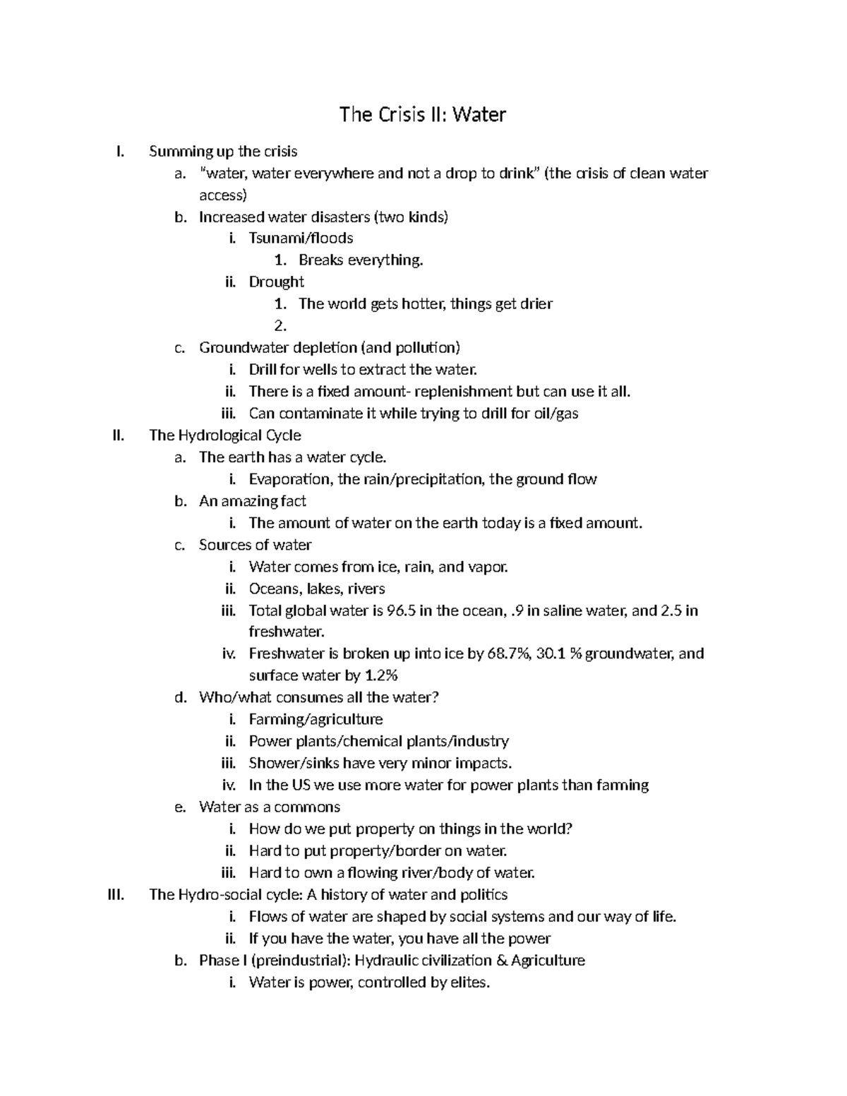 Crisis II: water - The Crisis II: Water I. Summing up the crisis a ...