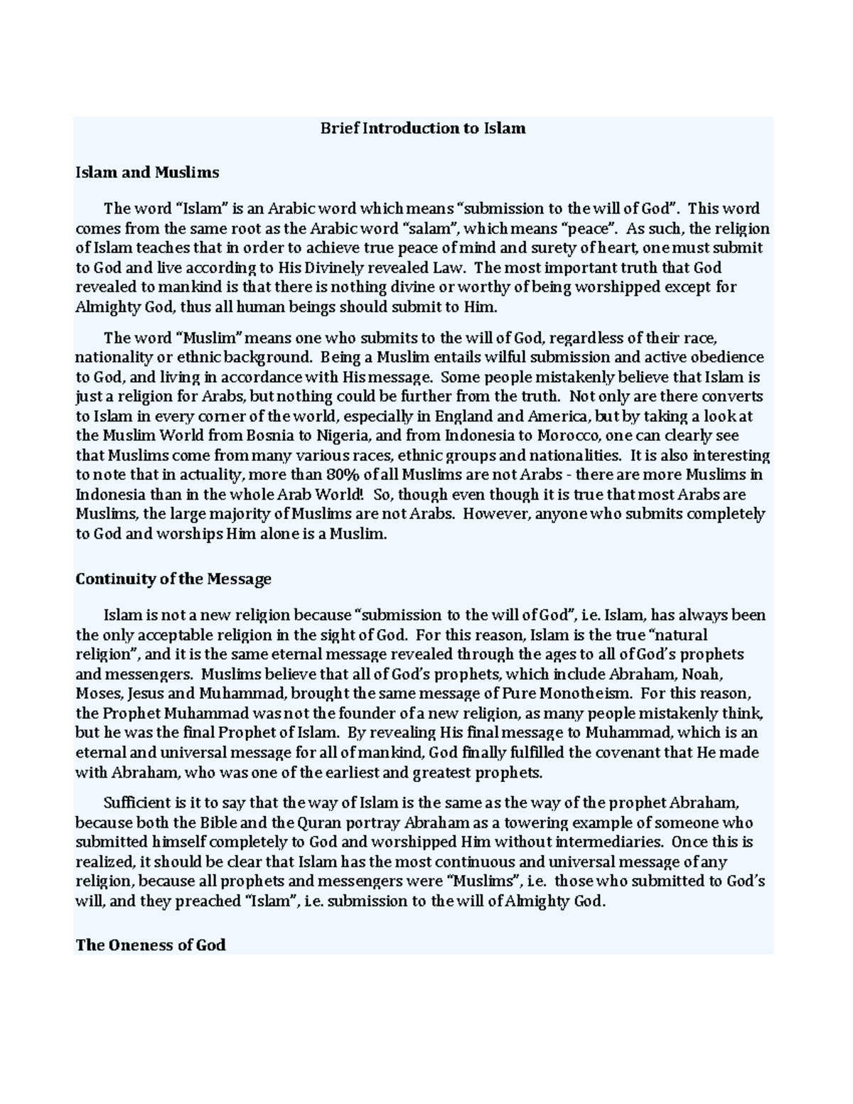 Islamic studies Certificate Notes - Brief Introduction to Islam Islam ...