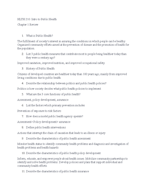 Public health Chapter 1 Review Sheet - Introduction to Public Health ...