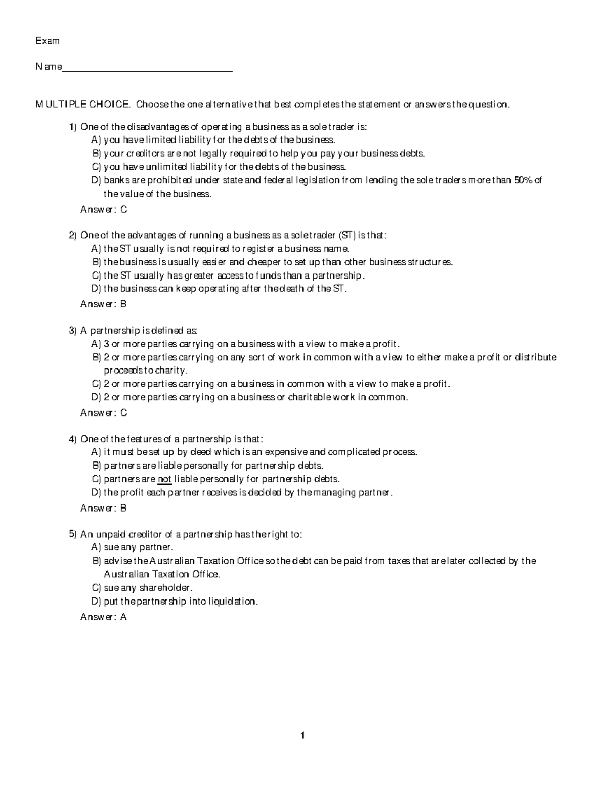Chapter 5 - Revision material - Exam N ame ...