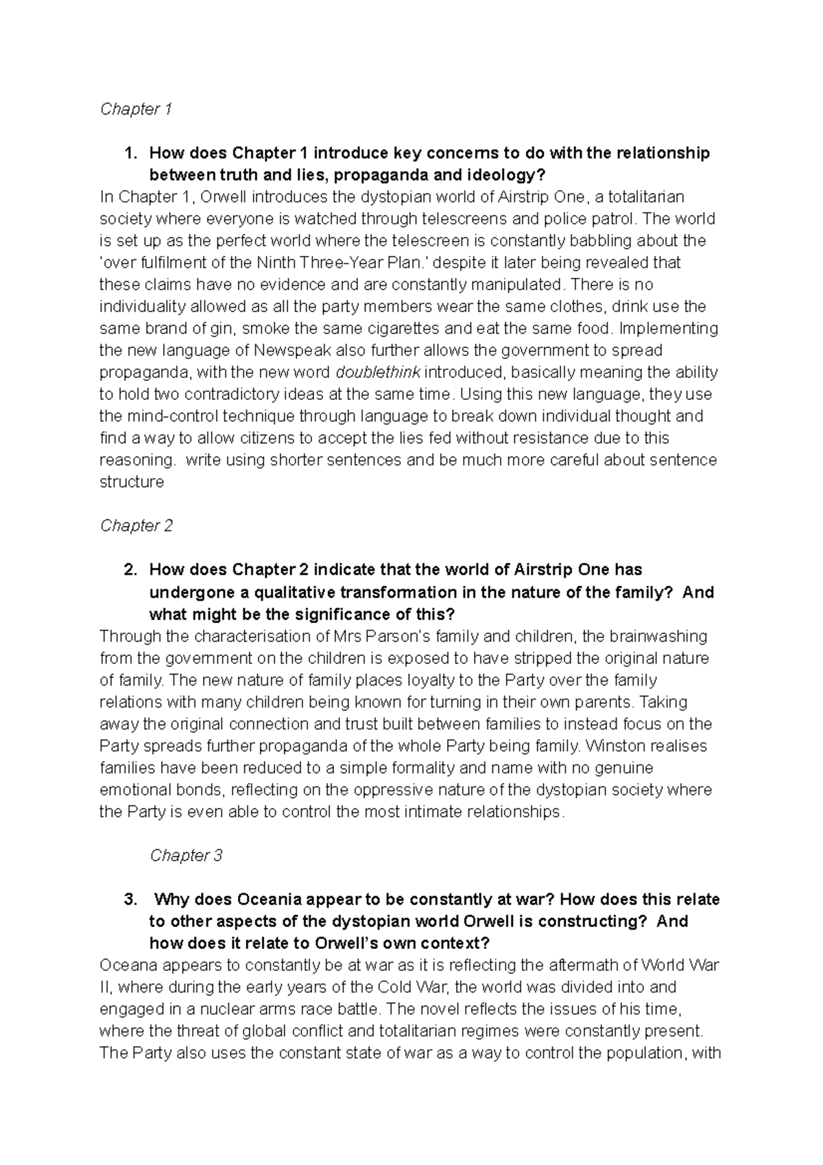 1984 Questions of Part 1 - Chapter 1 1. How does Chapter 1 introduce ...