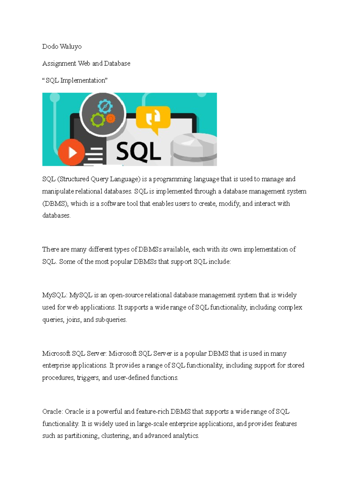 Web And Database Sql Implementation Dodo Waluyo Assignment Web And