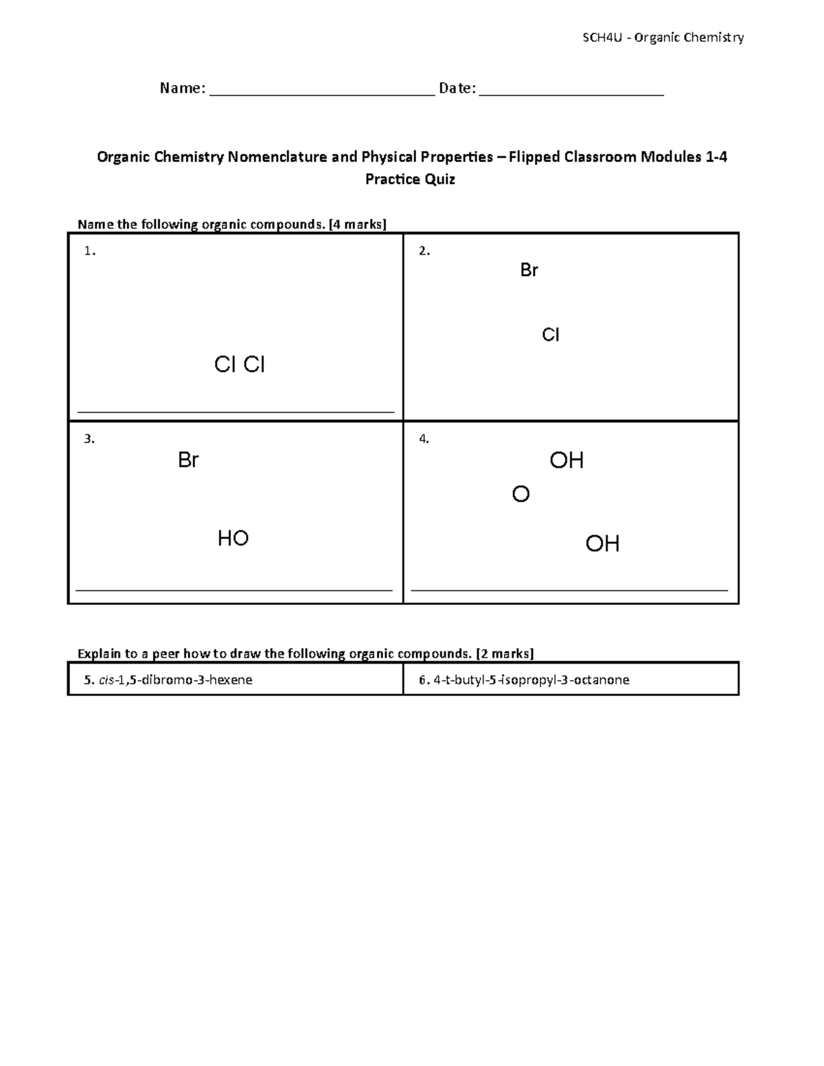 Summative Quiz Modules 1-4 Flipped Lesson Student Version B - SCH4U ...