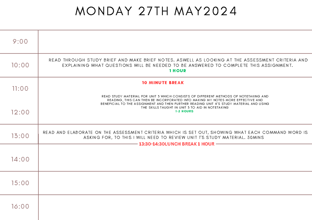 Unit 3 Question 1 - 13:30-14:30LUNCH BREAK 1 HOUR 9: 10: 11: 12: 13: 14 ...