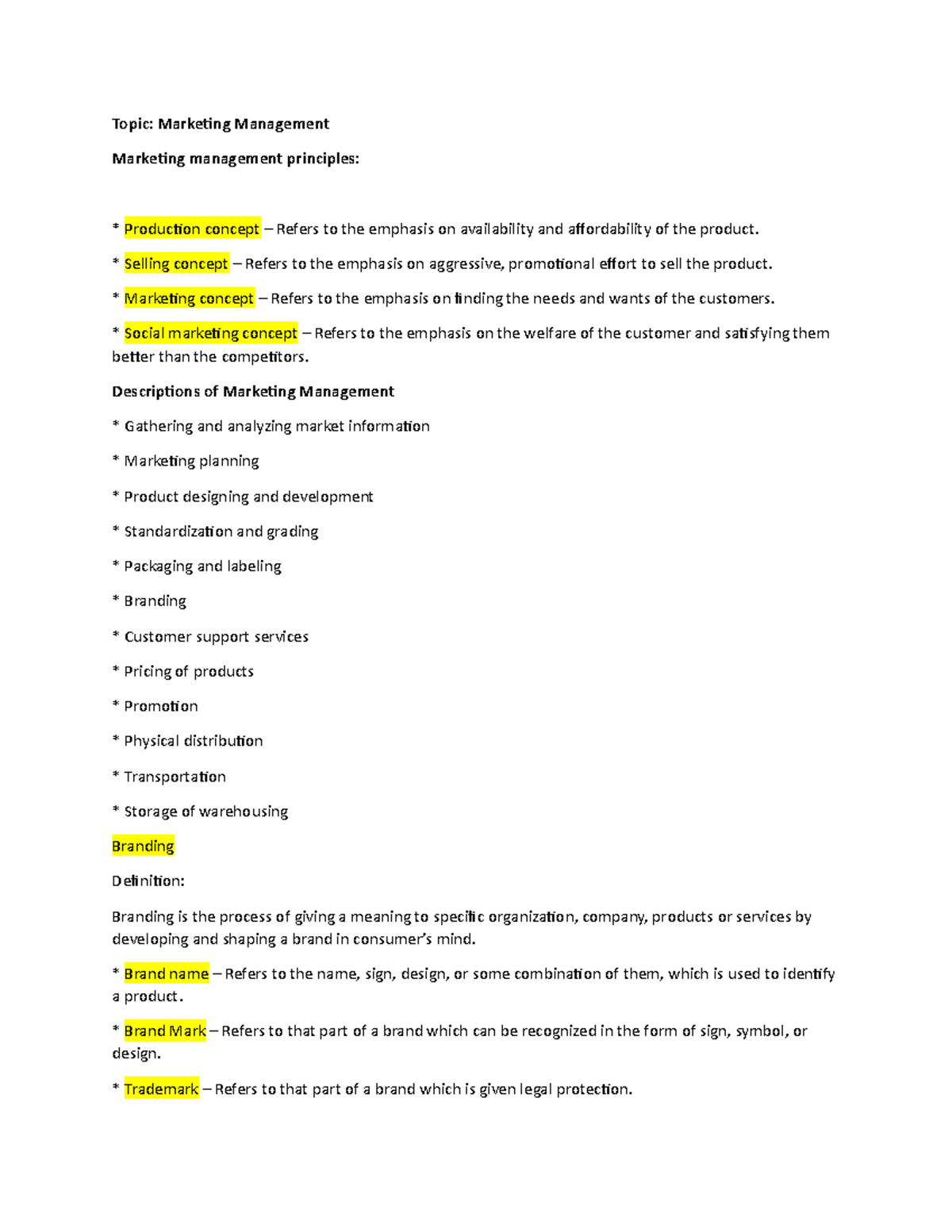 Marketing management principles - Topic: Marketing Management Marketing ...