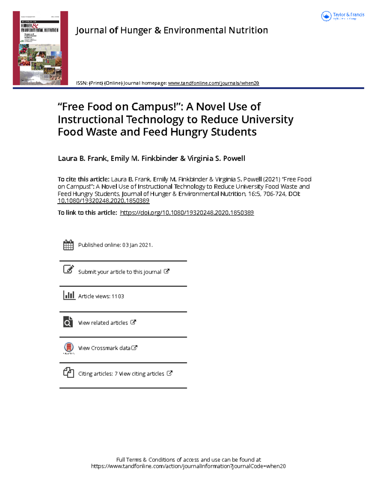 Free Food on Campus A Novel Use of Instructional Technology to Reduce ...