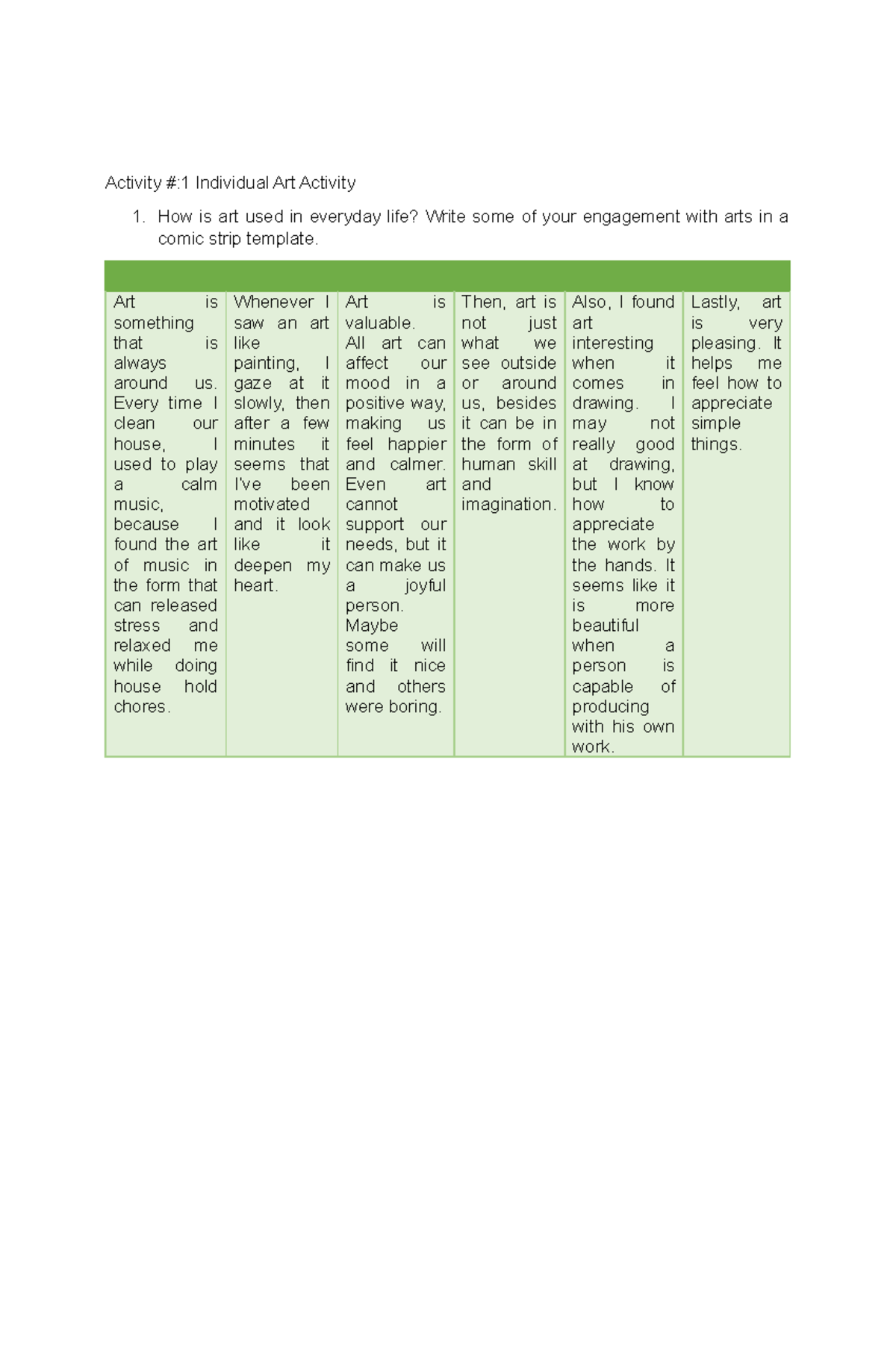 Art-activity - Grade: 1.25 - Art Appreciation - PangSU - Studocu