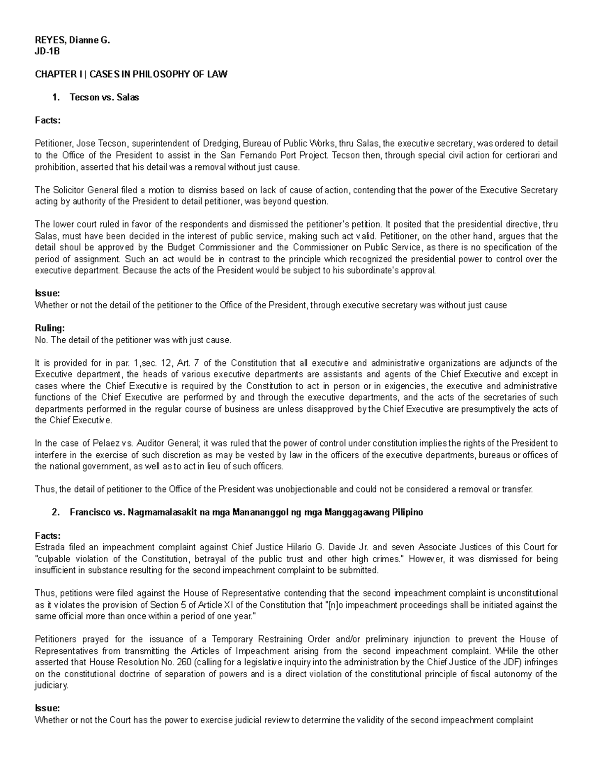 Phil of Law case digest - noe - REYES, Dianne G. JD-1B CHAPTER I ...