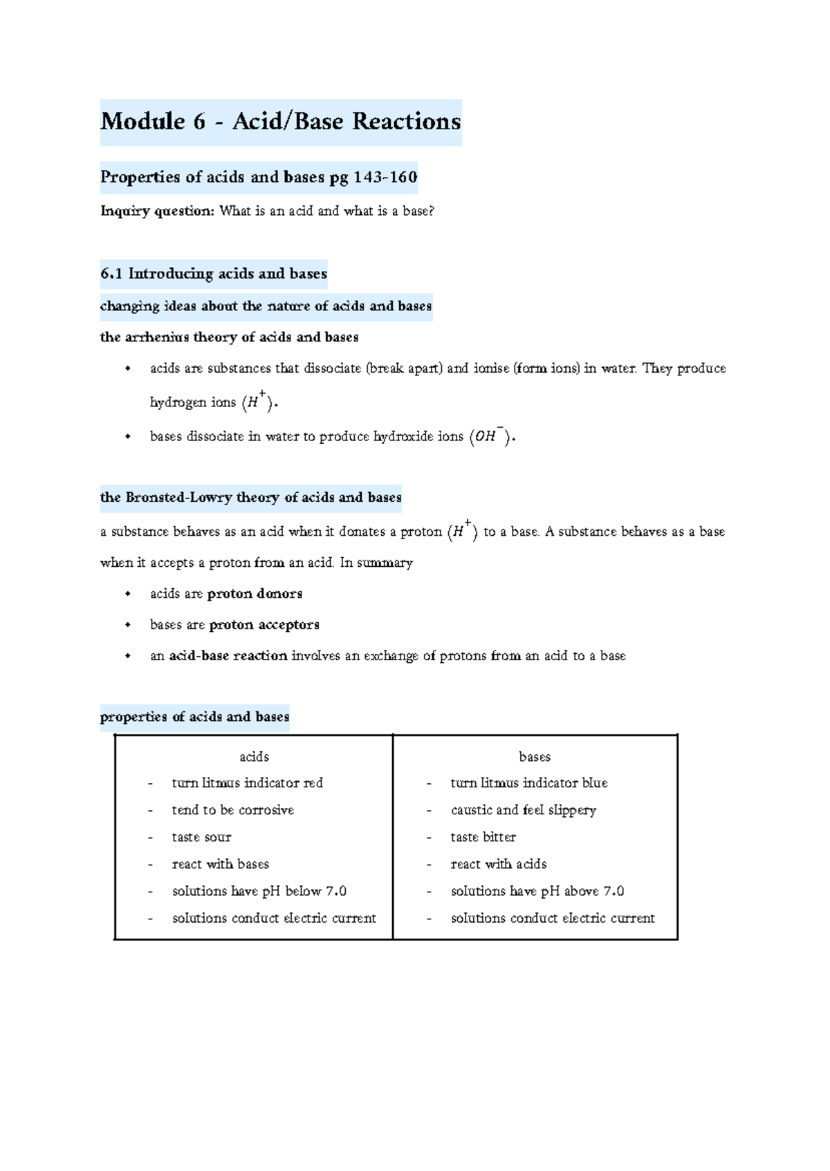Module 6 - Acid Base Rections - Module 6 - AcidBase Reactions ...