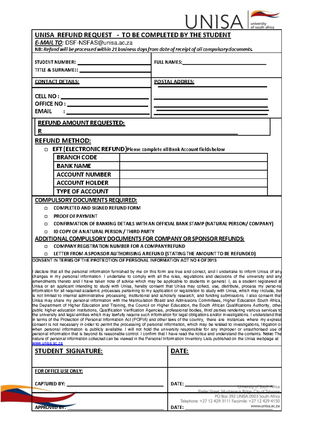 Updated-official-refund-form-domestic - UNISA REFUND REQUEST - TO BE ...