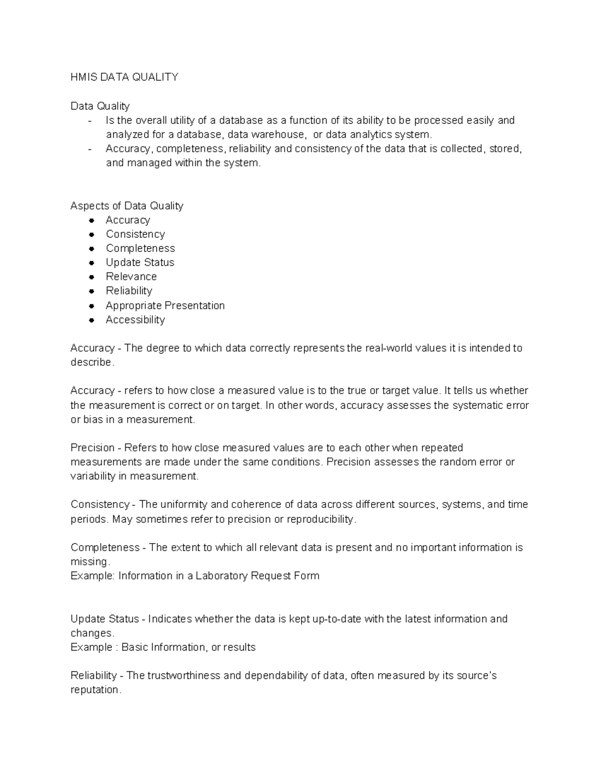 HIS lecture midterm topic 1 and 2 - HMIS DATA QUALITY Data Quality - Is ...