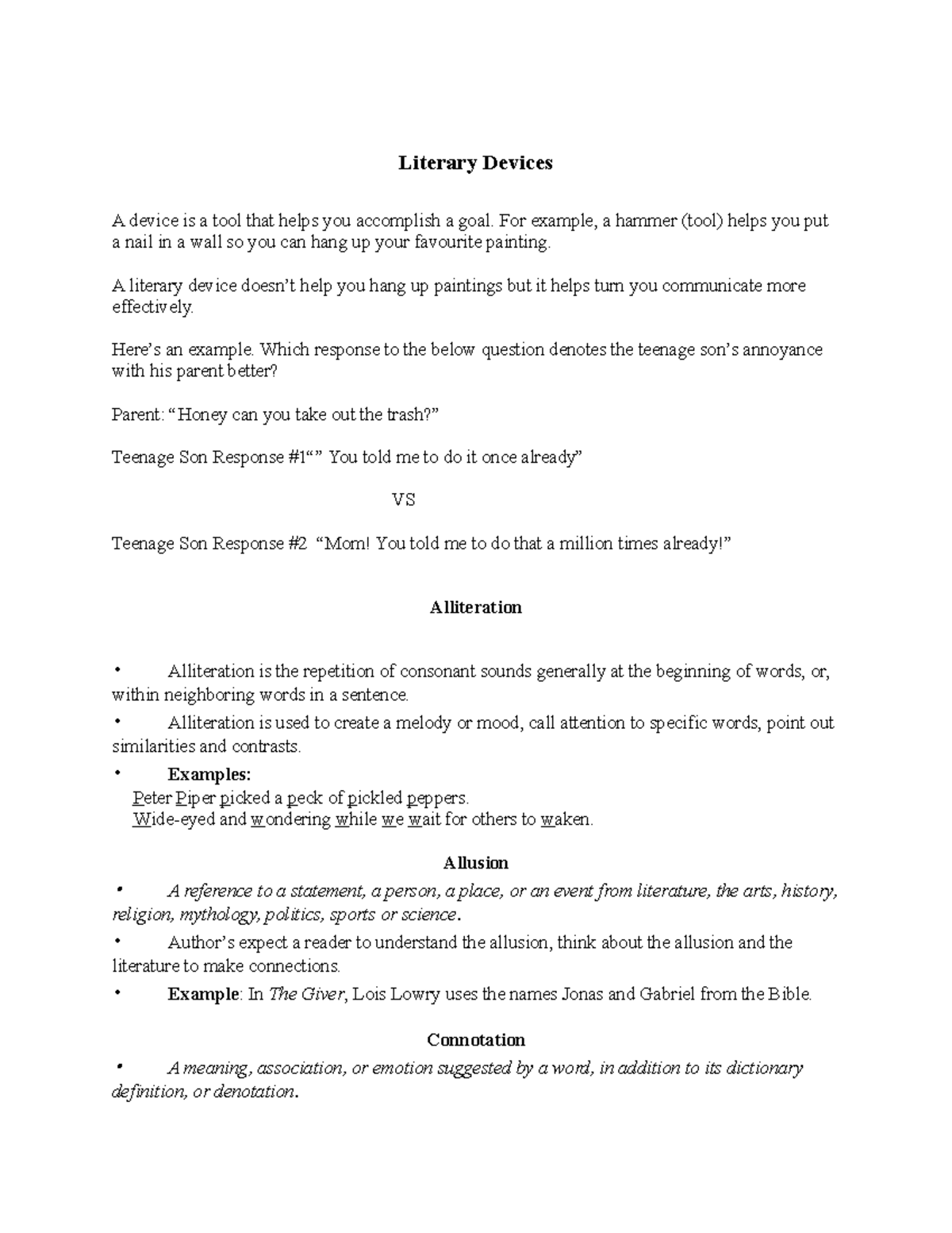 Literary Devices notes, characterization, plot, setting - Literary ...