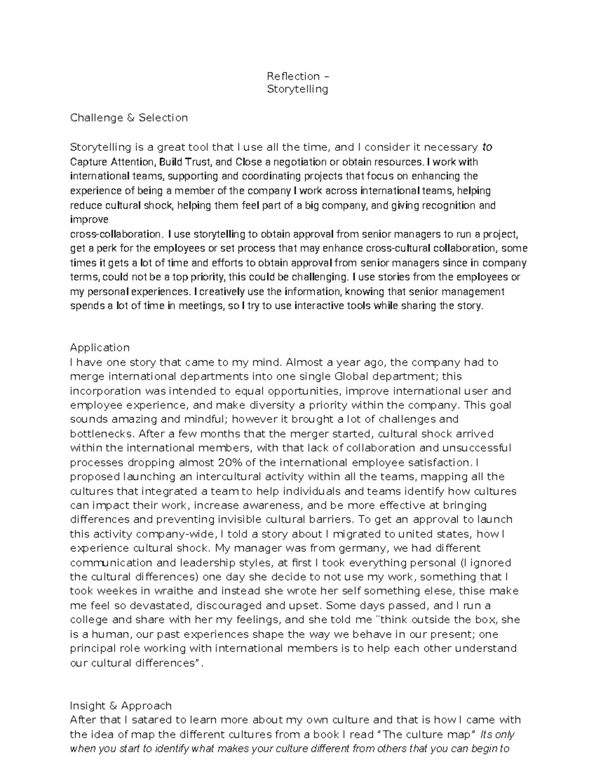 Reflection – Storytelling - Reflection – Storytelling Challenge ...