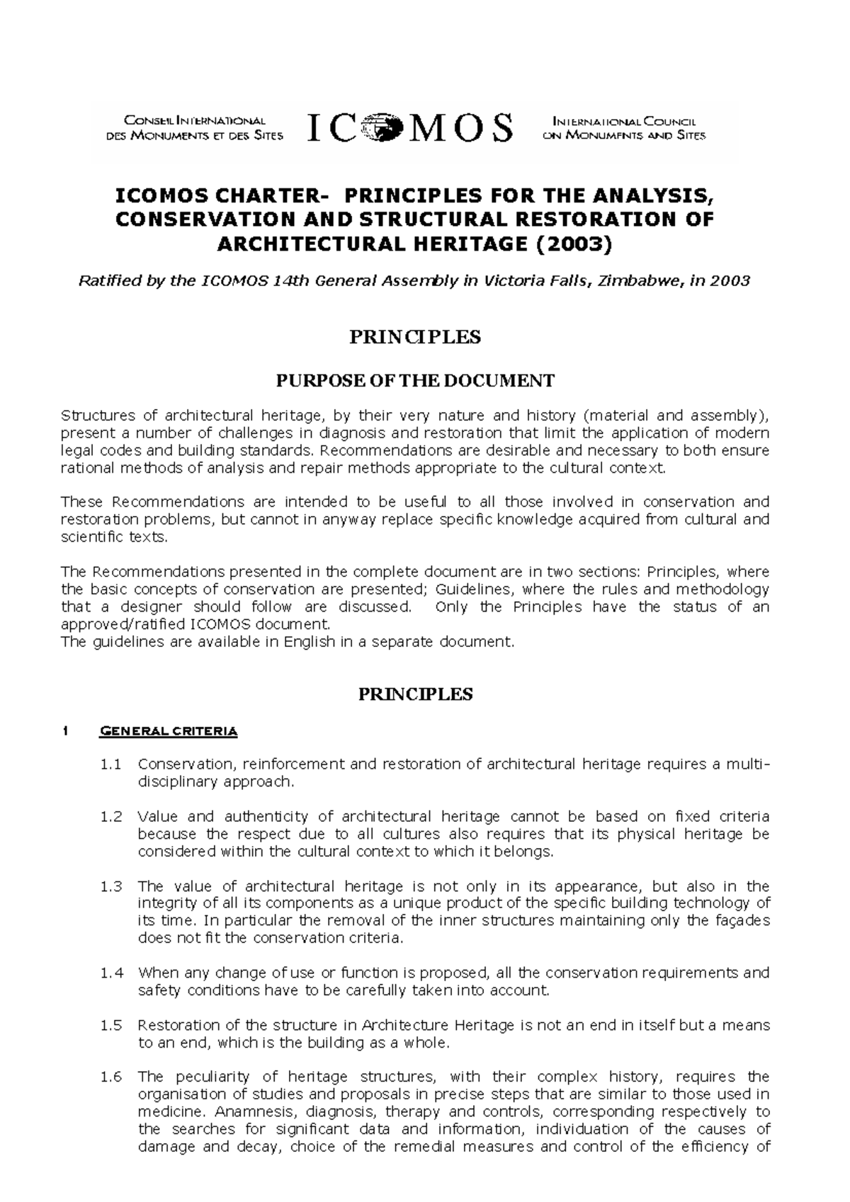 Structures e - DESIGN - ICOMOS CHARTER- PRINCIPLES FOR THE ANALYSIS ...