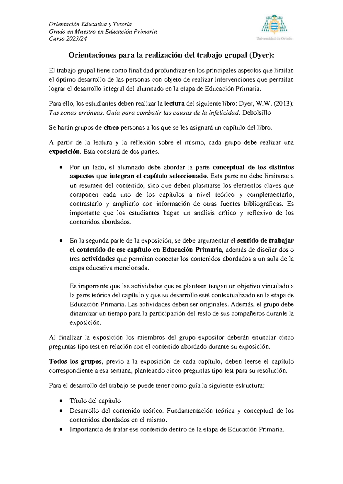 Orientaciones para el trabajo grupal Dyer - Orientación Educativa y ...