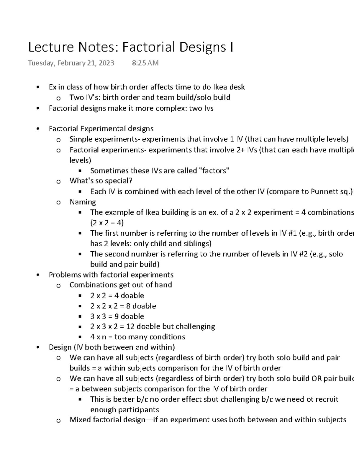 Factorial Designs I - Ex in class of how birth order affects time to do ...