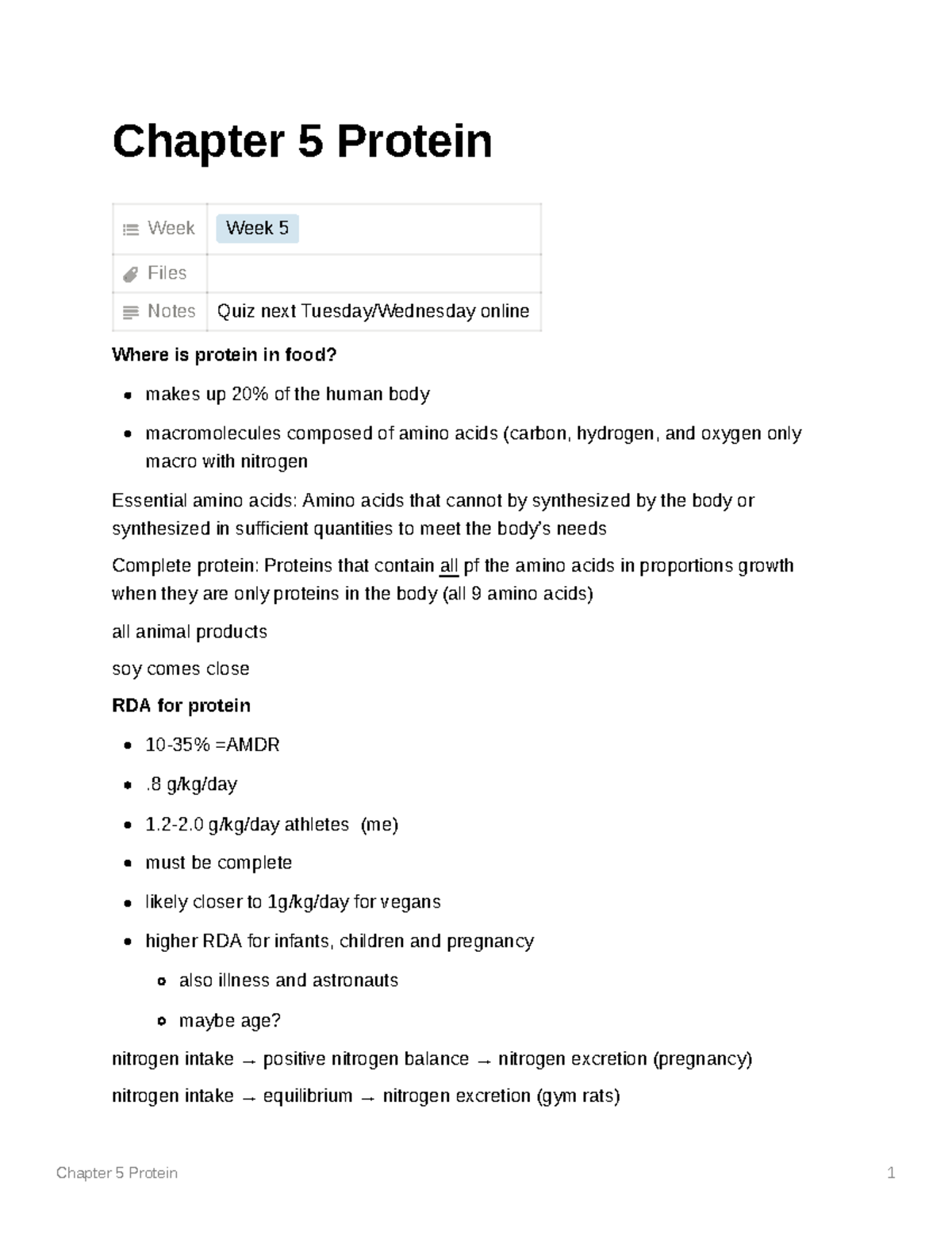 Chapter 5 Protein - Jennifer Ravia, NSC101 - Chapter 5 Protein Week ...