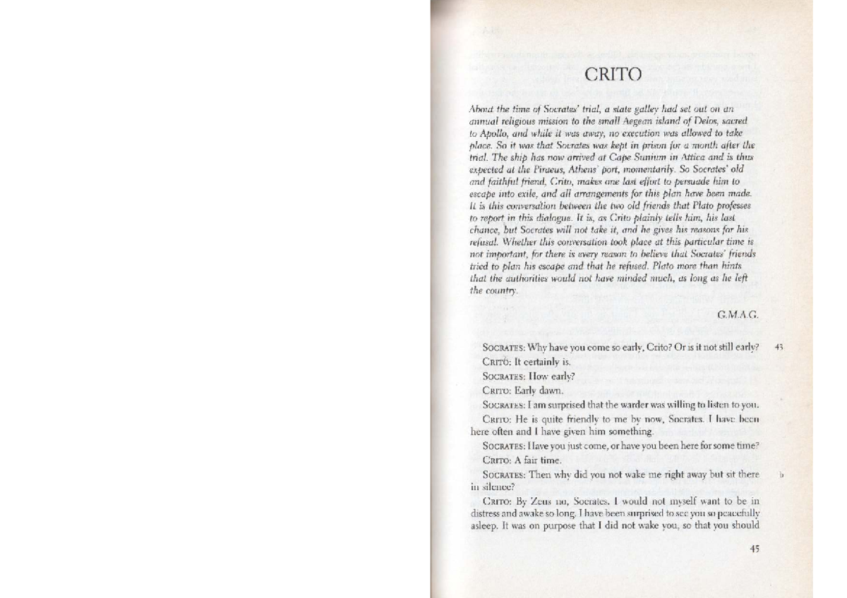 Plato - Crito (Cooper edition, revised Grube translation) - HST7305 ...