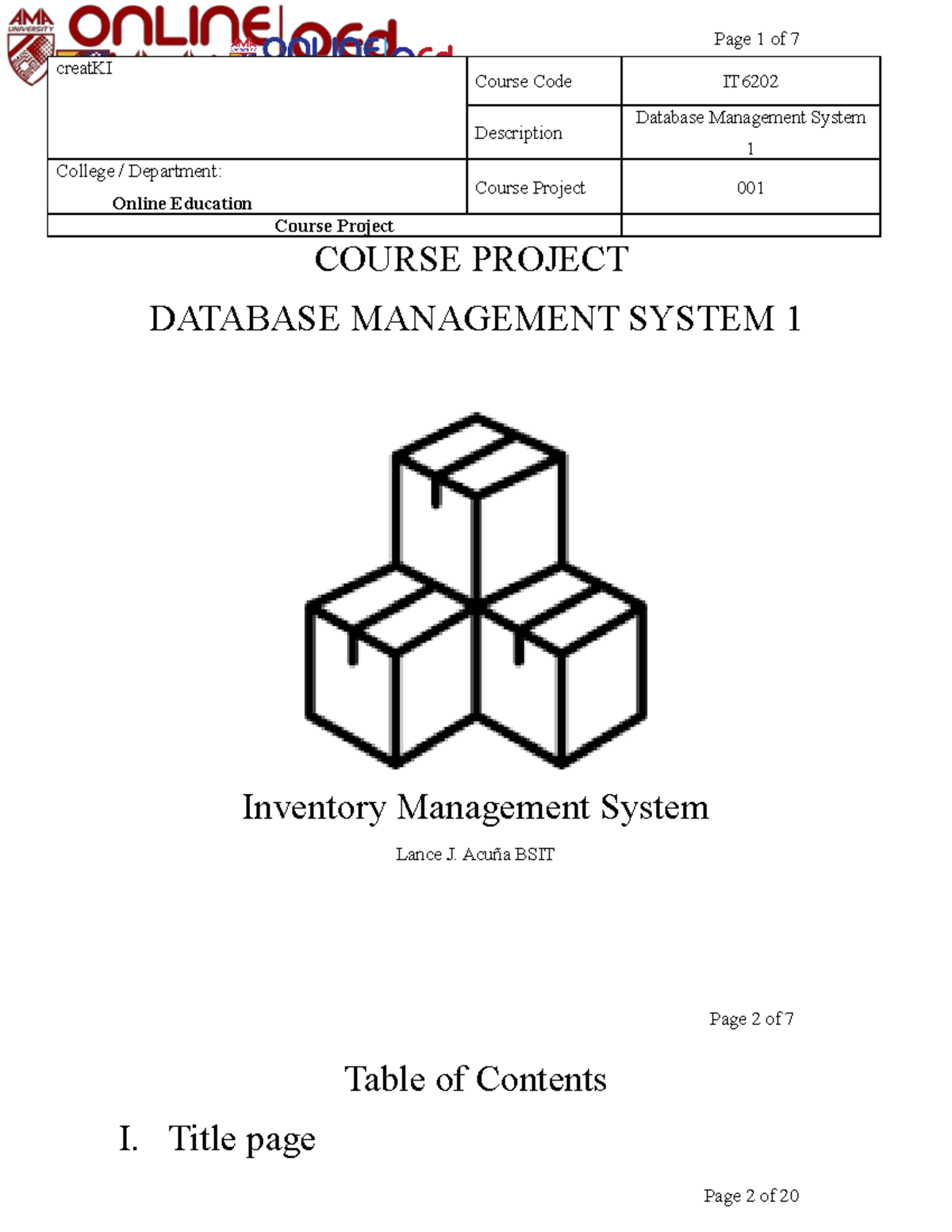 It6202 Course Project 1 Course Project Database Management System 1 Inventory Management
