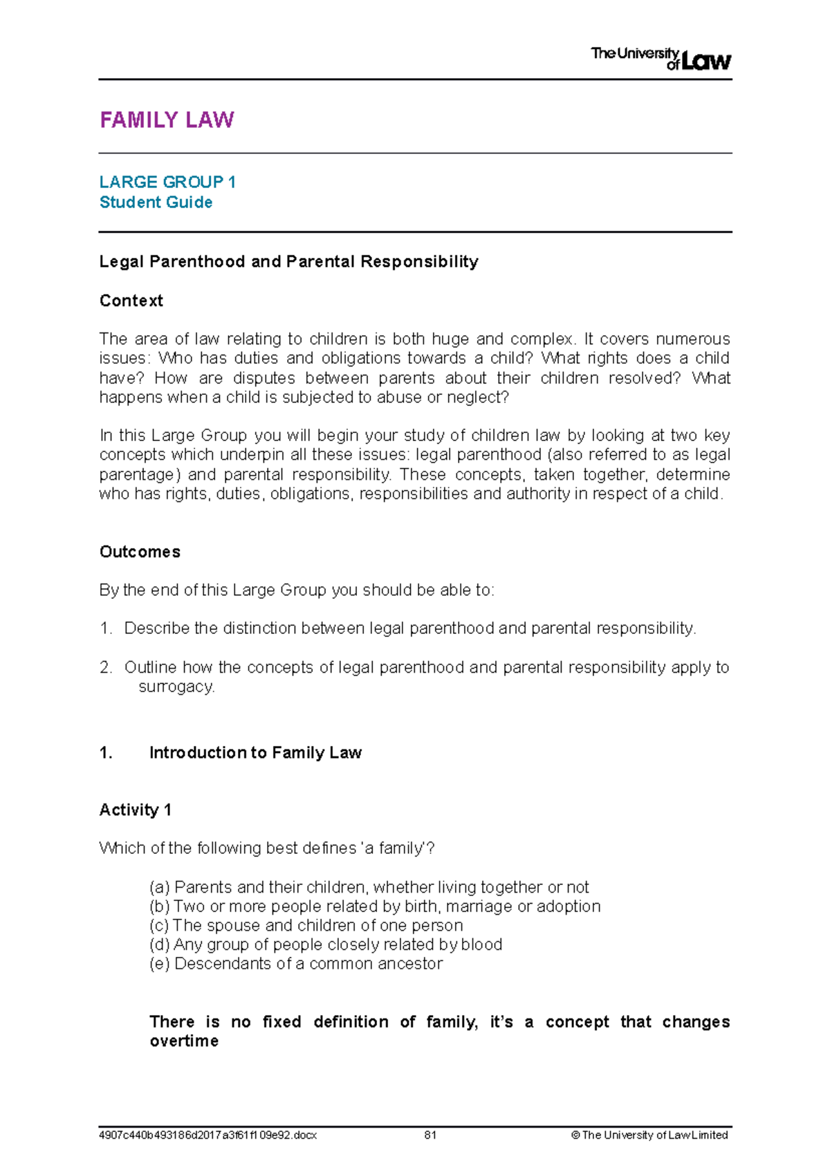 Family law LG1 - lg1 - FAMILY LAW LARGE GROUP 1 Student Guide Legal ...