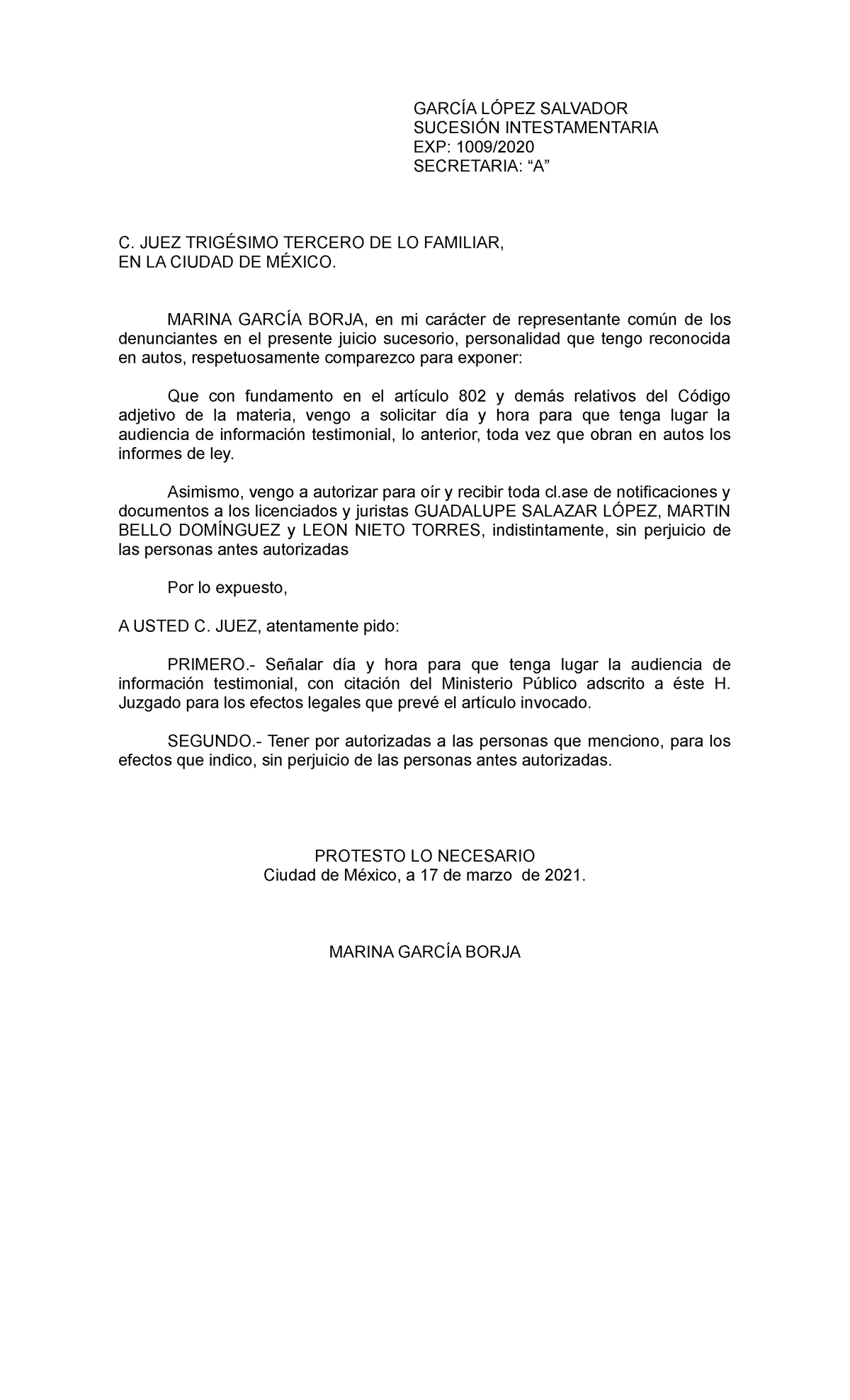 Garcia López Salvador Intestado - GARCÍA LÓPEZ SALVADOR SUCESIÓN ...