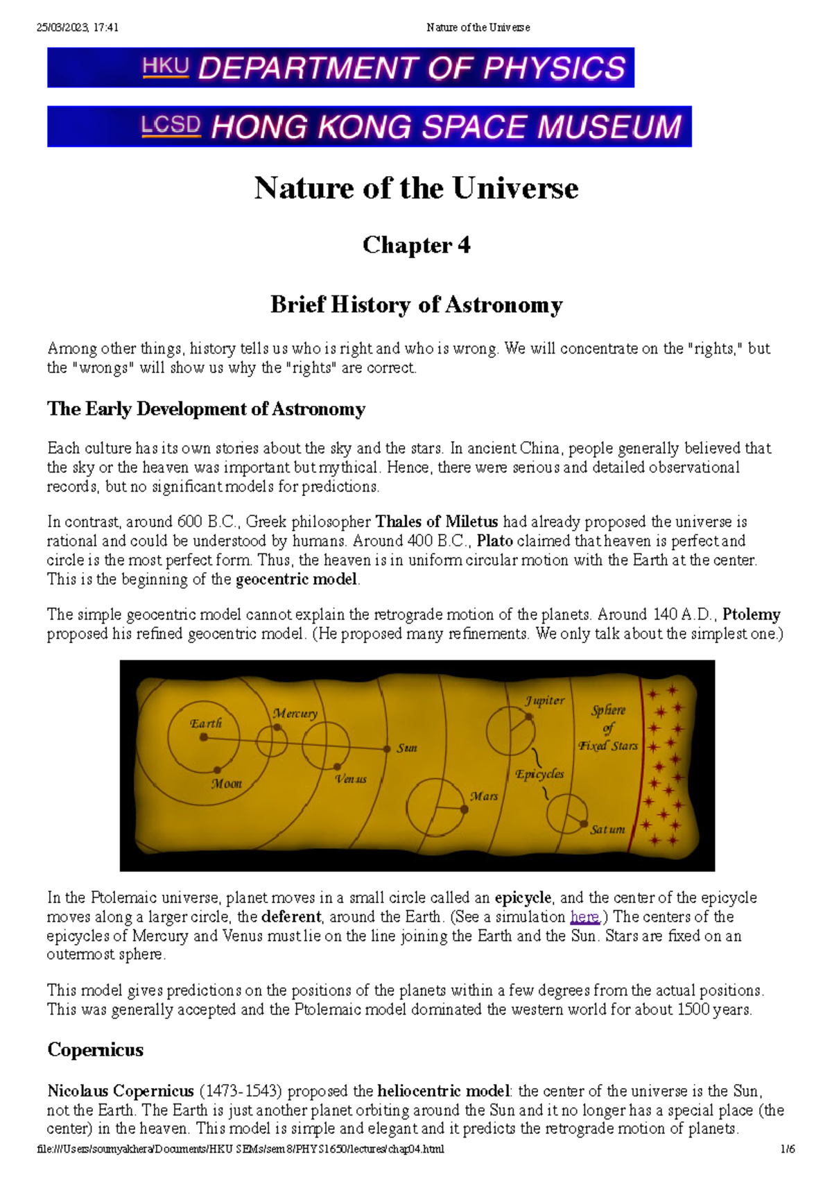 Lec 4 - Lecture note - Nature of the Universe Chapter 4 Brief History ...