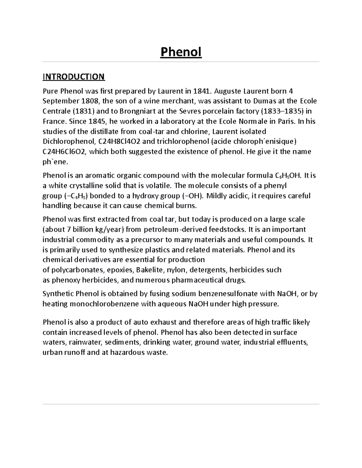 Phenol - Material can be helpful for preparation of CRE exams - Phenol ...