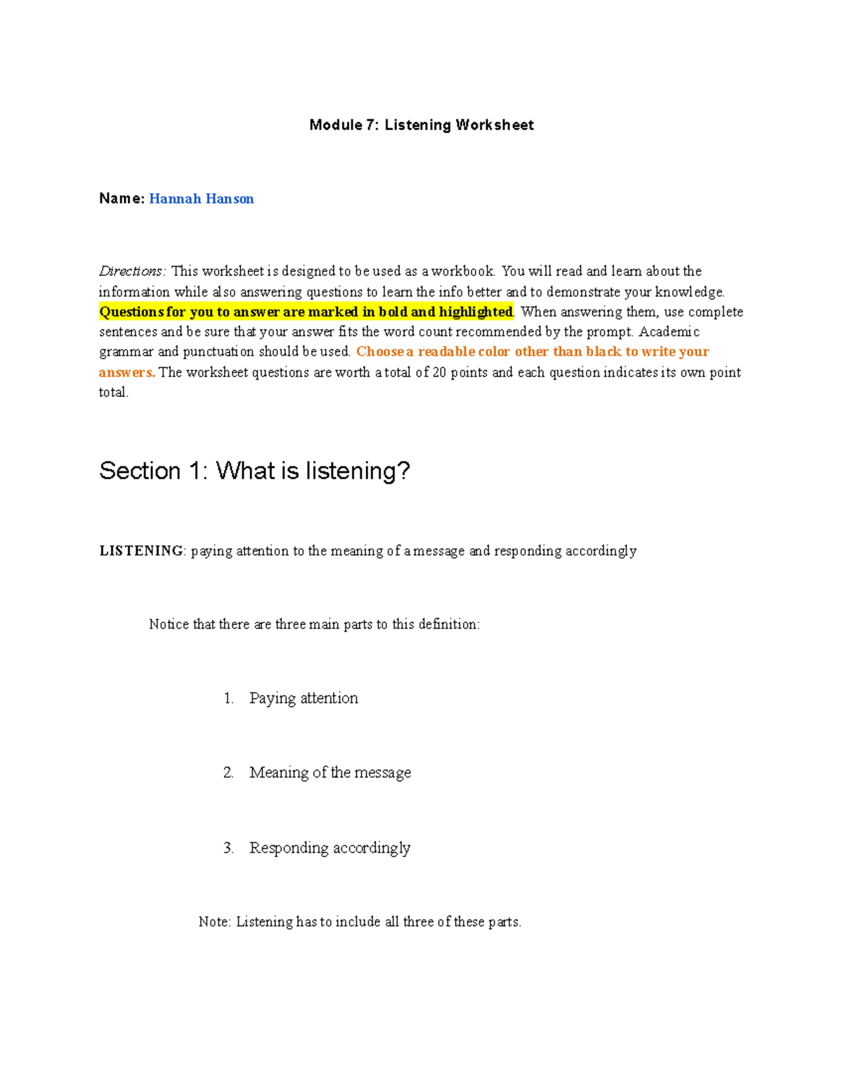 Module 7 Listening Worksheet - Module 7: Listening Worksheet Name ...