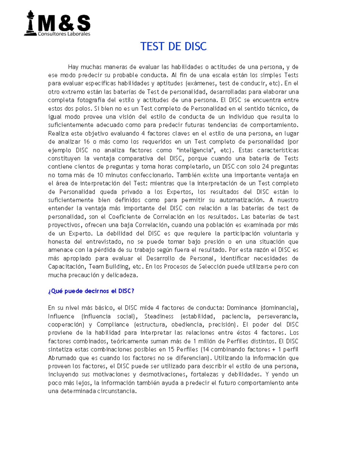 Manual TEST DISC - Características del Test DISC - TEST DE DISC Hay ...